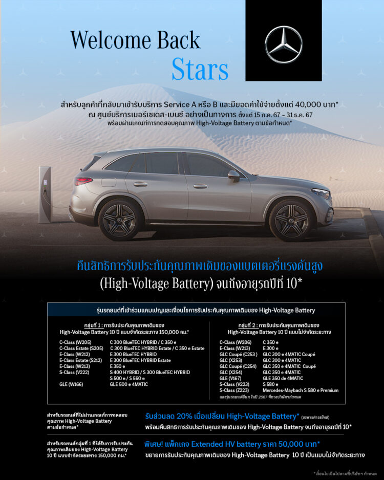 เมอร์เซเดส-เบนซ์ ส่งแคมเปญ “Welcome Back Stars” คืนสิทธิการรับประกัน ...